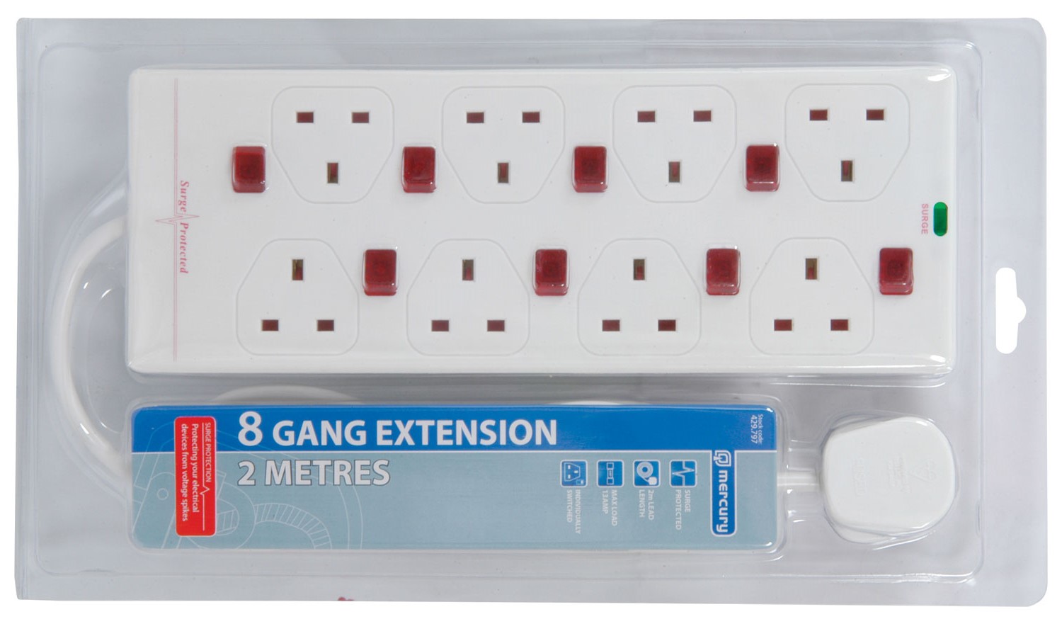 8way Suge protected 13 Amp Gang Socket Exetension
